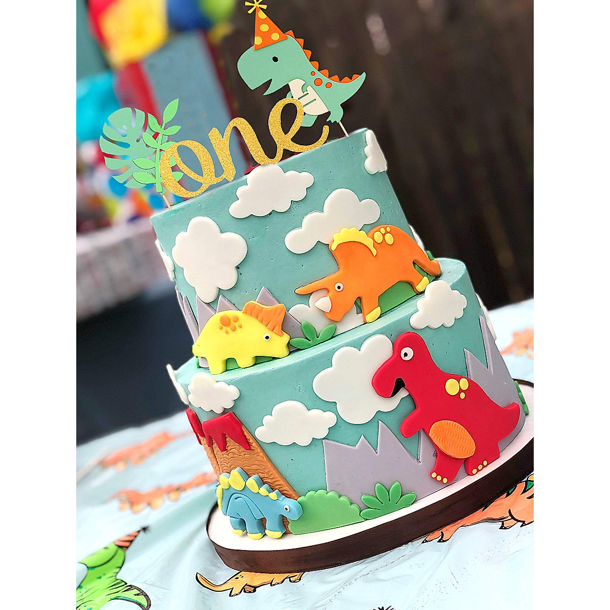LaVenty Gold Dinosaur First Birthday Decoration Dinosaur One Cake Topper Dinosaur 1st Birthday Cake Topper for Boy Dinosaur Birthday Party Decoration