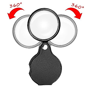 Dreamtop 5 Pack 10X Pocket Magnifier Mini Magnifying Glass 50mm Folding Magnifying Glass Loupe with Rotating Protective Holster for Reading Maps, Lables, Crafts