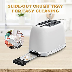 Toaster 2 Slice ,1.5"Extra Wide Slots Toaster,Retro Stainless Steel with Bagel, Cancel, Defrost, Reheat Function and 6-Shade Settings, Removal Crumb Tray (White)