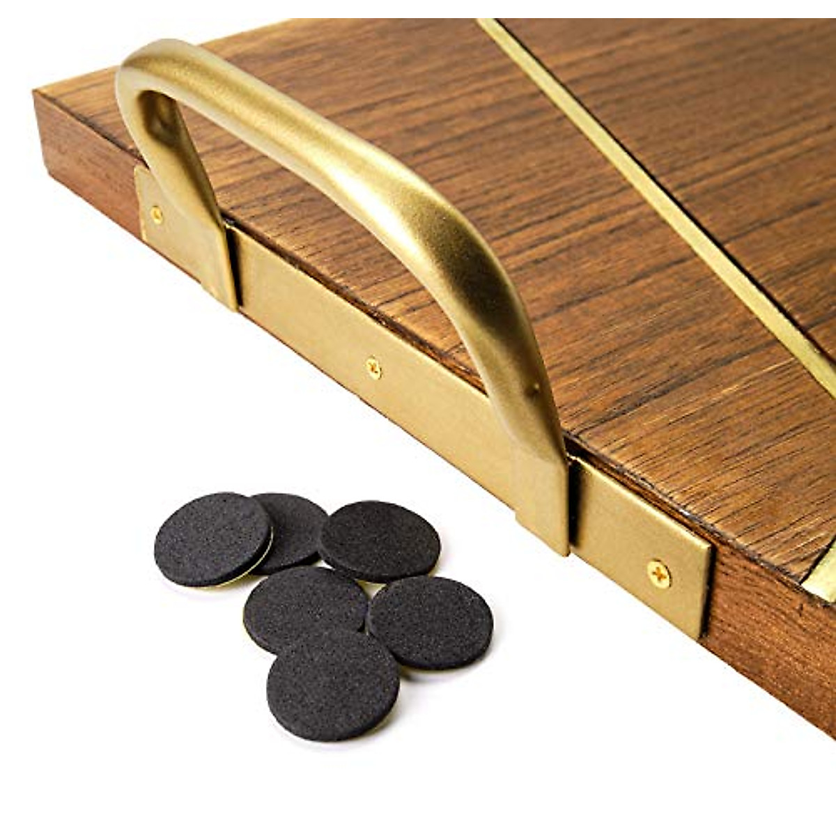 Excello Global Products 13"x17" Inlaid Wood Serving Tray with Metal Handles: Rustic Wooden Board Platter for Liquor Food Dinner Restaurant, Decorative Tray for Coffee Table