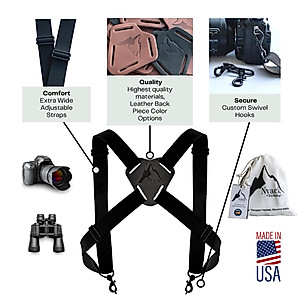 Nyack Exchange Stance Camera Strap- An Ergonomically Correct Extra Wide, Adjustable Camera Harness made for DSLR, Point and Shoot, Mirrorless Cameras and Binoculars, Made in the USA (Raven)