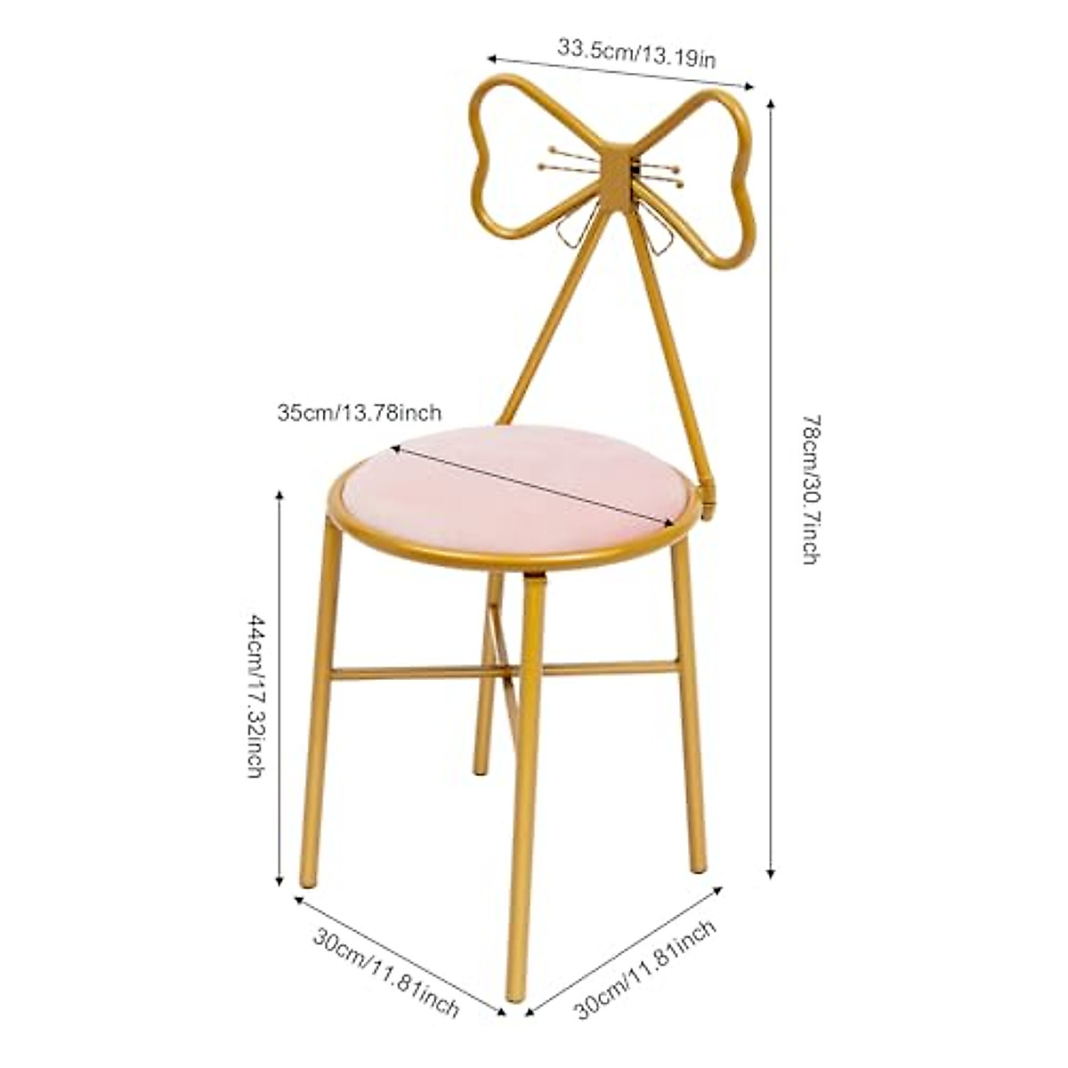 Pink Butterfly Dressing Chair Makeup Chair, Velvet Cushion Deep Gold Metal Frame Chair Lounge Dresser Chair with Bow Backrest and Velvet Cushion Used for Bedroom Home Garden Living Room(Light Pink)