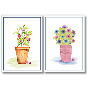 Floral Wall Art Decor - Potted Flower Botanical Prints - Set of 6-5x7 - Unframed
