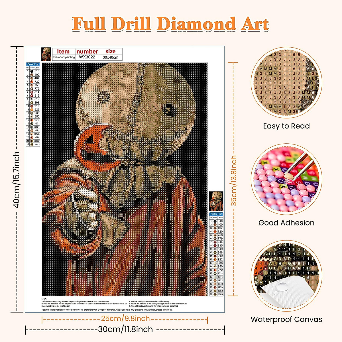RICUVED Diamond Art, Halloween Diamond Art Kits for Adults Full Round Drill, DIY 5D Horror Movie Diamond Dots Painting Arts and Crafts Gift Home Wall Decor 12x16Inch