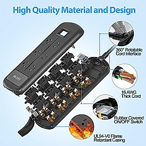 ESHLDTY USB Outdoor Power Strip, 6 FT Waterproof Extension Cord with 6 Outlets and 3 USB Ports, Wall Mountable for Outdoor and Indoor B3-1-6FT-BLK Black 9.06" L x 4.72" W x 1.38" H