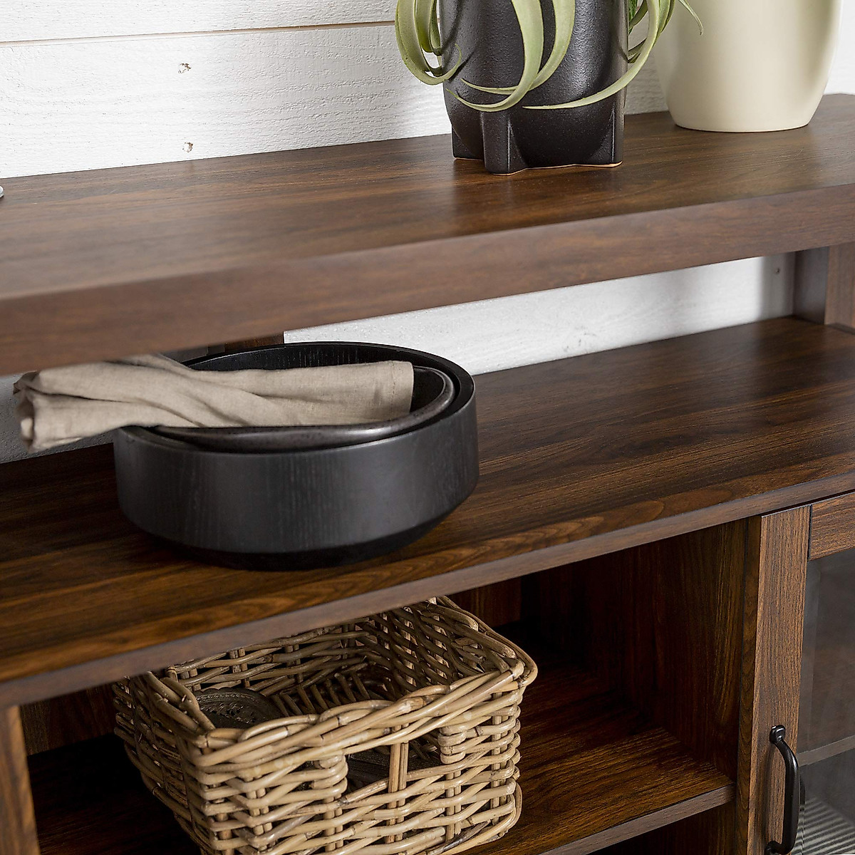 Walker Edison Tall Wood Universal TV Stand with Open Storage For TV's up to 58" Flat Screen Living Room Storage Entertainment Center, 52 Inch, White Oak