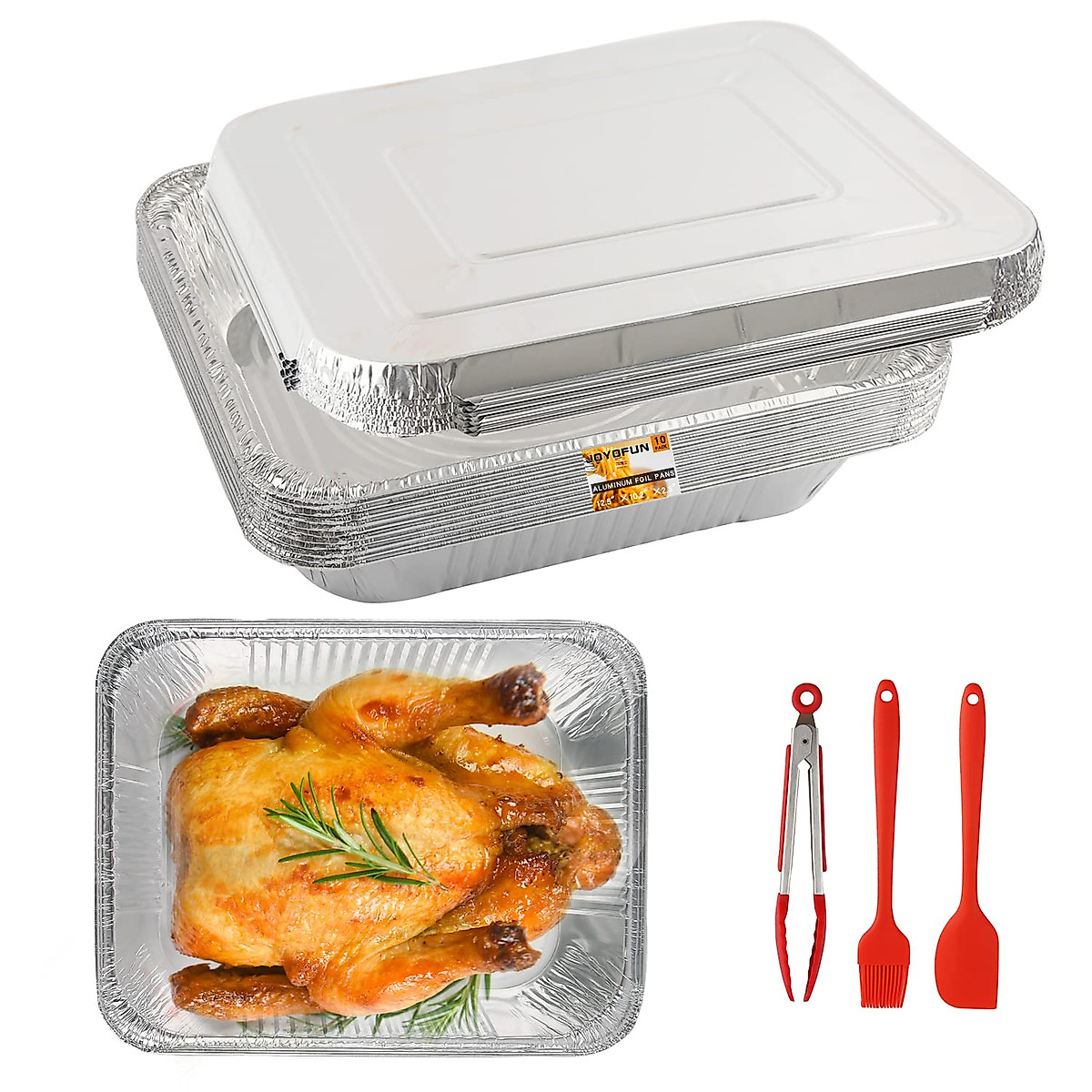 10 Pack Aluminum Pans With Lids,12.5x10.2 Extra Heavy Duty Durable Disposable Aluminum Foil Pans,Half Size Deep Steam Table Pans -Baking Pans for Cooking,Food Prepping,Party Holidays Christmas BBQ