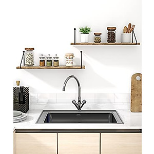 SUMGAR 24 Inch Floating Shelves Long Shelf for Wall Decor, Rustic Large Wood Wall Mounted Hanging Storage Shelves with Black Metal Brackets for Bathroom Kitchen, Set of 2