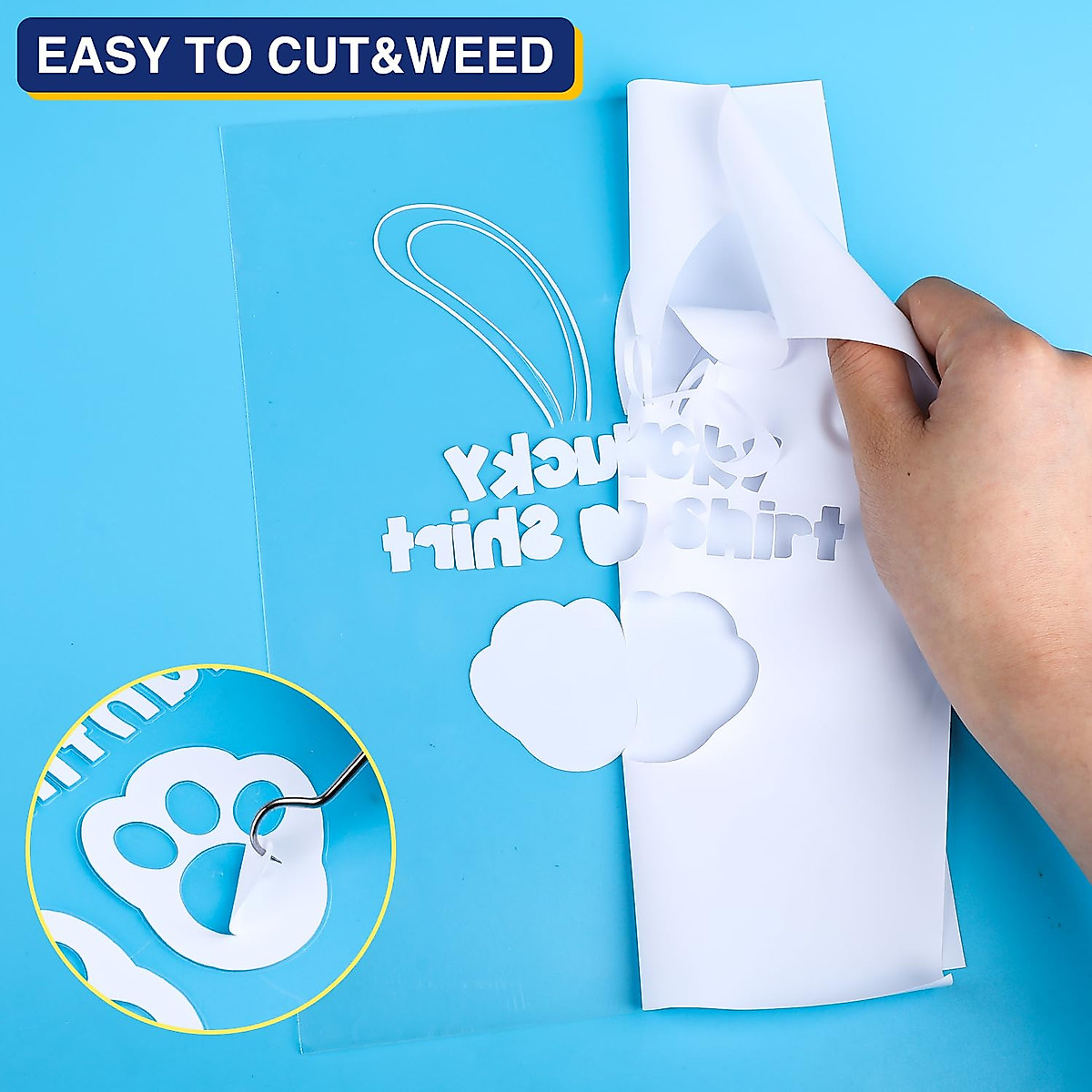 CAREGY 12" x 70FT White Heat Transfer Vinyl for T-Shirts HTV Rolls Iron on Vinyl Easy to Cut Weed Transfer