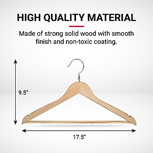 Proman Products KSA9030 Kascade Wooden Hangers 50 Pack, Unique Ring Design, Space Saving Pants Clothes Hanger with Pants Bar and Shoulder Notches, Natural