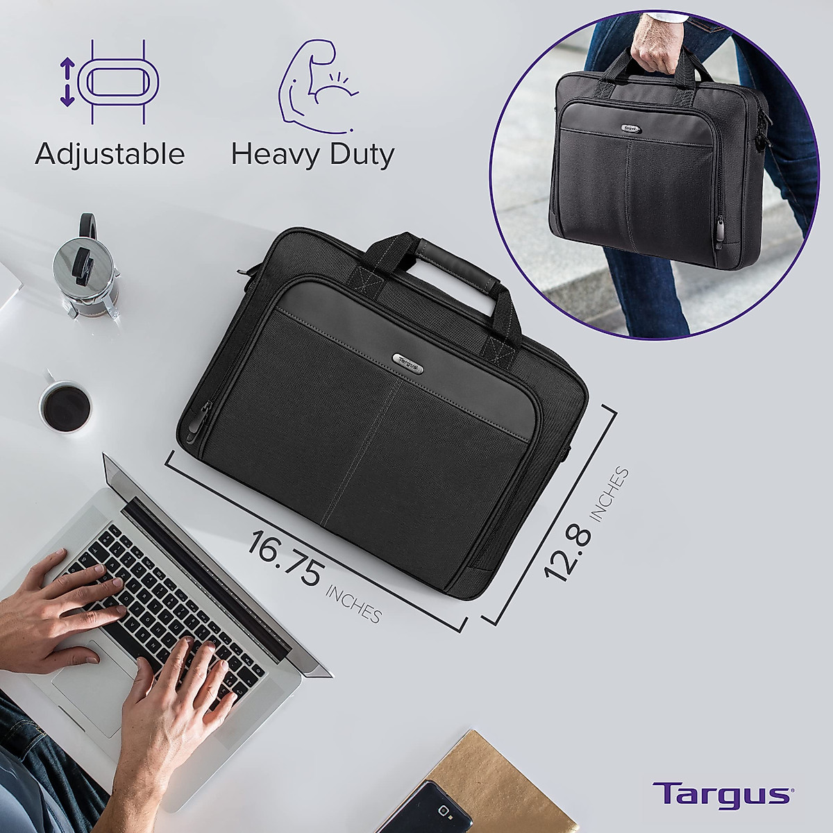 Targus Classic Slim Business Professional Travel and Commuter Bag for 16-Inch Laptop, Black (TCT027US)
