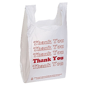 SSWBasics White Thank You Bags Case of 1000-11 ½” x 6" x 21" - Thickness .48mil HDPE- Standard Supermarket Size, Perfect for Grocery, Retail, Convenience Stores, Take-Out and Home Use