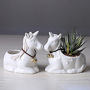 YONGYAN Horse Shape Flower Pot Statue Decoration Ceramics Garden Planters Containers Pot Bookshelf Office Desktop Decor