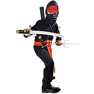 Skeleteen Ninja Sword Toy Set - Fighting Warrior Costume Set with Katana Swords, Sai Daggers, and Shuriken Stars - 6 Pieces