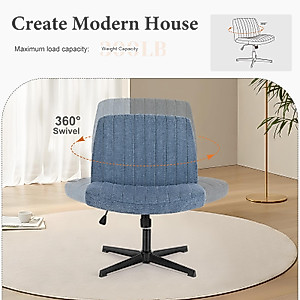 Sweetcrispy Criss Cross Chair Legged, Armless Office Desk Chair No Wheels, Swivel Vanity Chair, Height Adjustable Wide Seat Computer Task Chair, Fabric Vanity Modern Home Chair Blue
