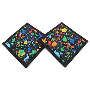 Colorful Hot Pads, Quilted Pot Holders - Color Splatters on Black Set of Two - 8 Inch Square