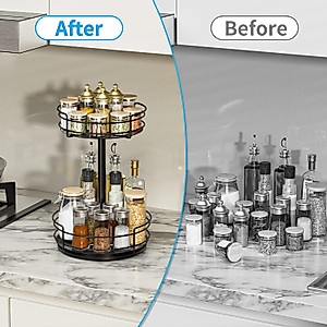 Lazy Susan Organizer Metal Steel Turntable, BOIVSHI 2 Tier Lazy Susan Spice Rack Organizer for Kitchen Cabinet, Table, Pantry, Bathroom, 10 Inch Black