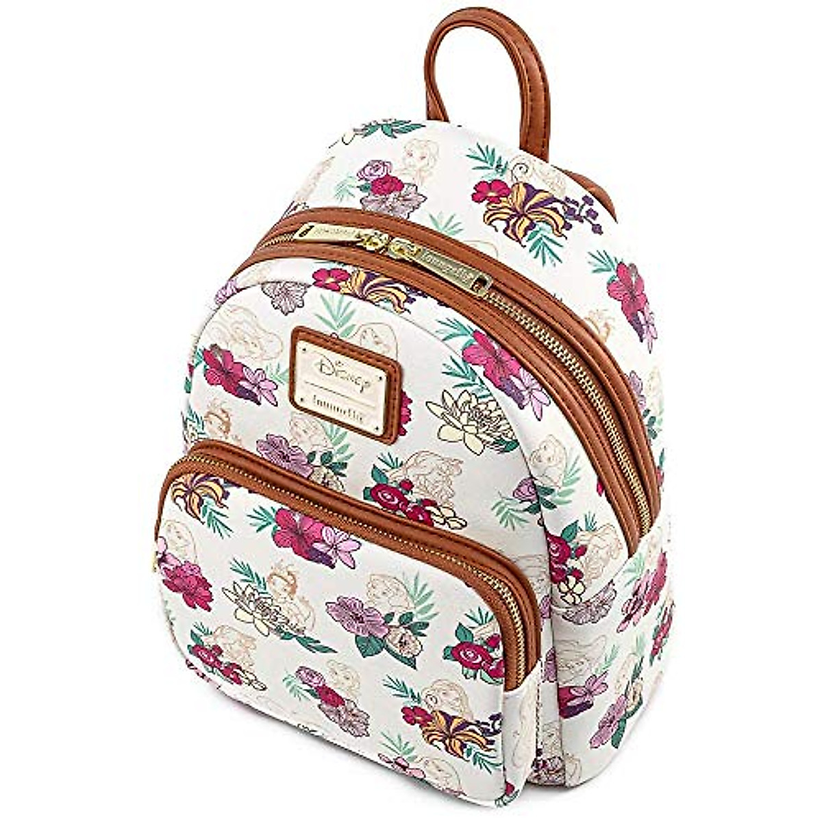 Loungefly Disney Princesses Floral Print Faux Leather Womens Double Strap Shoulder Bag Purse