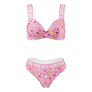 Littleforbig Women Nightwear Strap Sleepwear Cami Top and Thong Bralette Set - Usagi Sporty Pink M