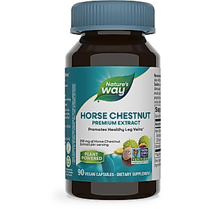 Nature's Way Standardized Horse Chestnut, Premium Extract, Promotes Healthy Leg Veins*, 250 mg per Serving, Vegan, 90 Capsules (Packaging May Vary)