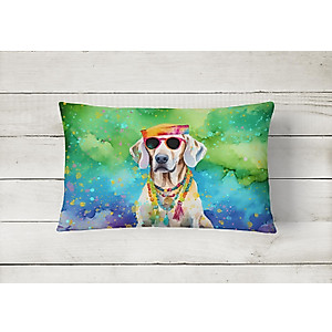 Caroline's Treasures DAC2565PW1216 Weimaraner Hippie Dawg Fabric Decorative Pillow Machine Washable, Indoor Outdoor Decorative Pillow for Couch, Bed or Patio, 12HX16W