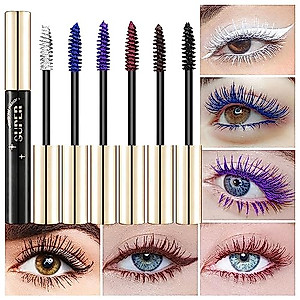 White Blackl Blue Red Purple Brown Mascara 6 pcs Colored Mascara Set, eyelash Volume and Length, 4D Silk Fiber Lash Extensions Mascara, Natural Hypoallergenic Cruelty-Free Mascara