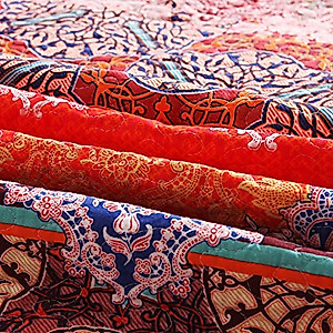 Exclusivo Mezcla Cotton Boho Twin Size Quilt Set, Soft Reversible Bohemian Bedspreads Lightweight Bedding Set Bed Cover for All Seasons, 2 Piece (1 Quilt, 1 Pillow sham)