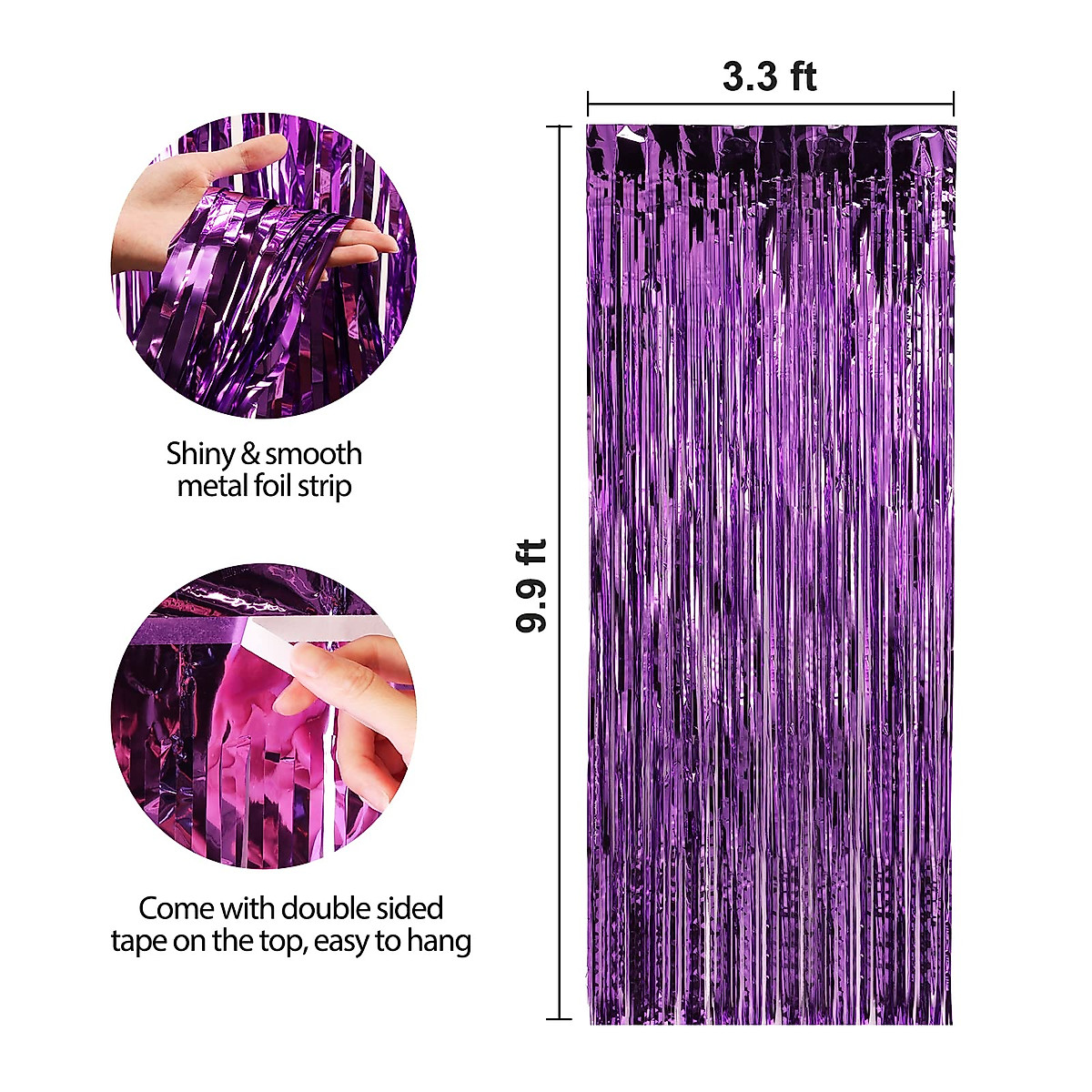 Crosize 3 Pack 3.3 x 9.9 ft Purple Foil Fringe Backdrop Curtain, Streamer Backdrop Curtains, Streamers Birthday Party Decorations, Tinsel Curtain for Parties, Galentines Decor