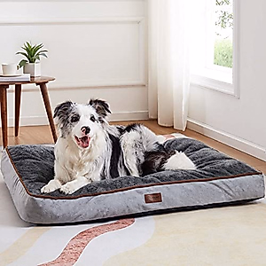 Figopage Large Dog Mat for Crate, Waterproof Large Dog Bed with Washable and Removable Covers, Deluxe Dog Pillows for Large Dogs Up to 80 Lbs