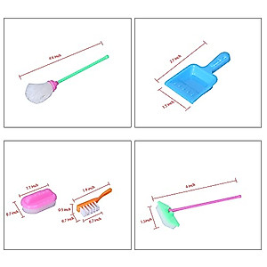 E-TING Miniature Mop Dust Pan, Brush, Broom, Bucket Doll Housework Cleaning Supplies Tools Set Dollhouse Furniture Decoration Accessories for 7-11.5 inch Dolls Accessories