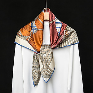 SHIROUYU 100% Mulberry Silk Scarf 35" Large Square Lightweight Scarf - Women's Silk Shawl -Silk Headband - Gift Packed