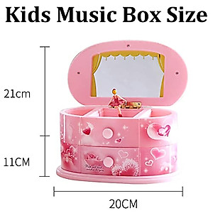 Musical Jewelry Box for Little Girls,Ballerina Musical Box Storage Case for Kids,Children's Jewelry Boxes Christmas Birthday Presents Dance Toy Gift,Necklace Drawer with Mirror Musical Jewelry Box
