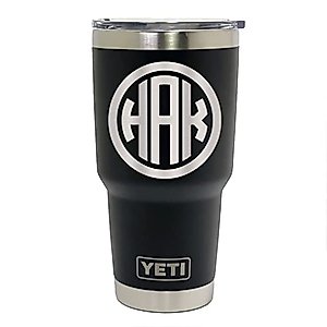 YETI - Personalized 3 Letter CIRCLE MONOGRAM, Laser Engraved Tumbler, Multiple Sizes and Colors Available