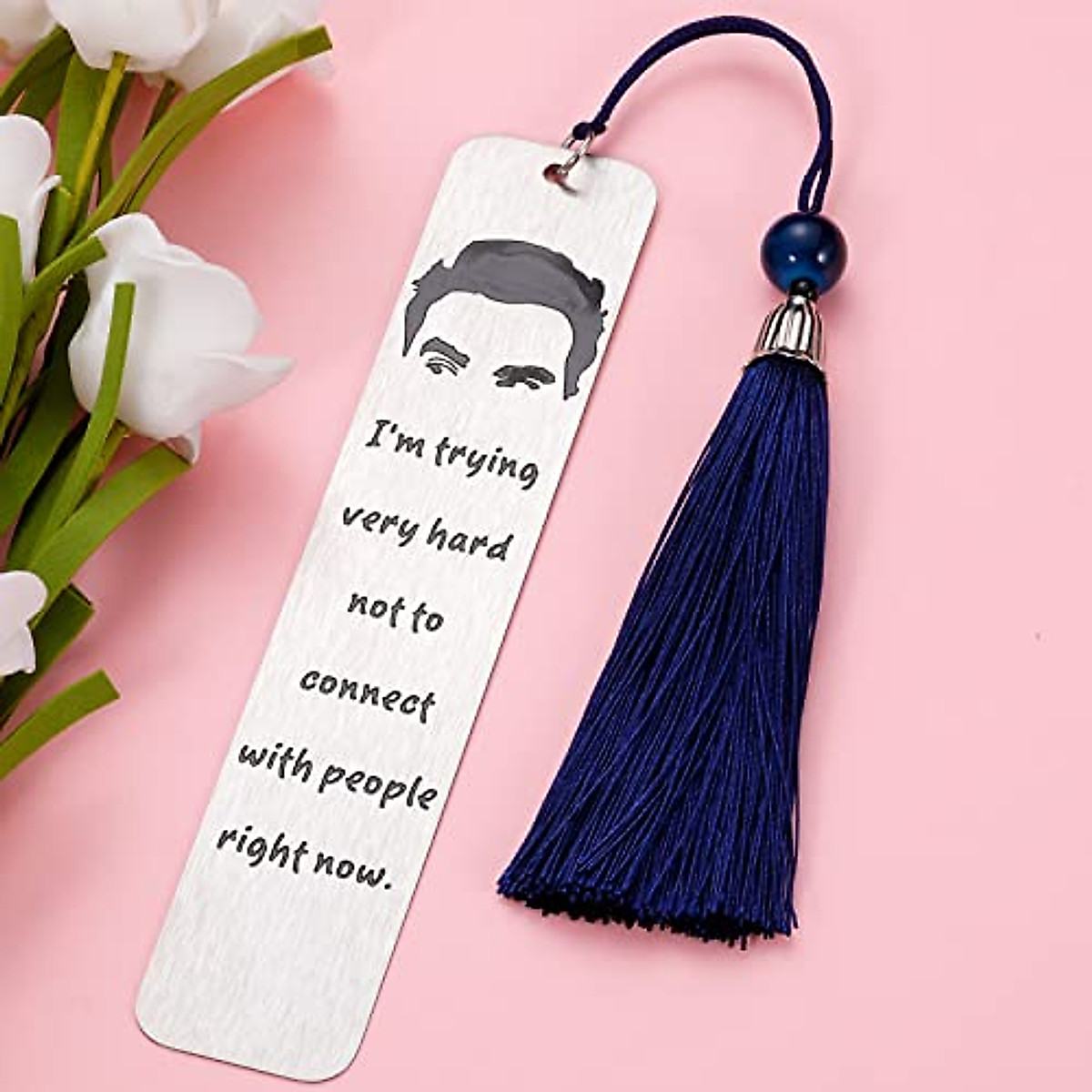 SC TV Show Merchandise Gifts David Rose Bookmark for Women Men Funny Quote Items Bookmark for Book Lovers Humor Birthday Christmas Gift for SC Fans Friends I'm Trying Hard Not to Connect with People