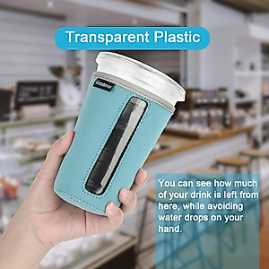 3 Pack Reusable Iced Coffee Cup Insulator Sleeve with View Window Neoprene Holder Iced Coffee Sleeve for Cold Beverages Cups