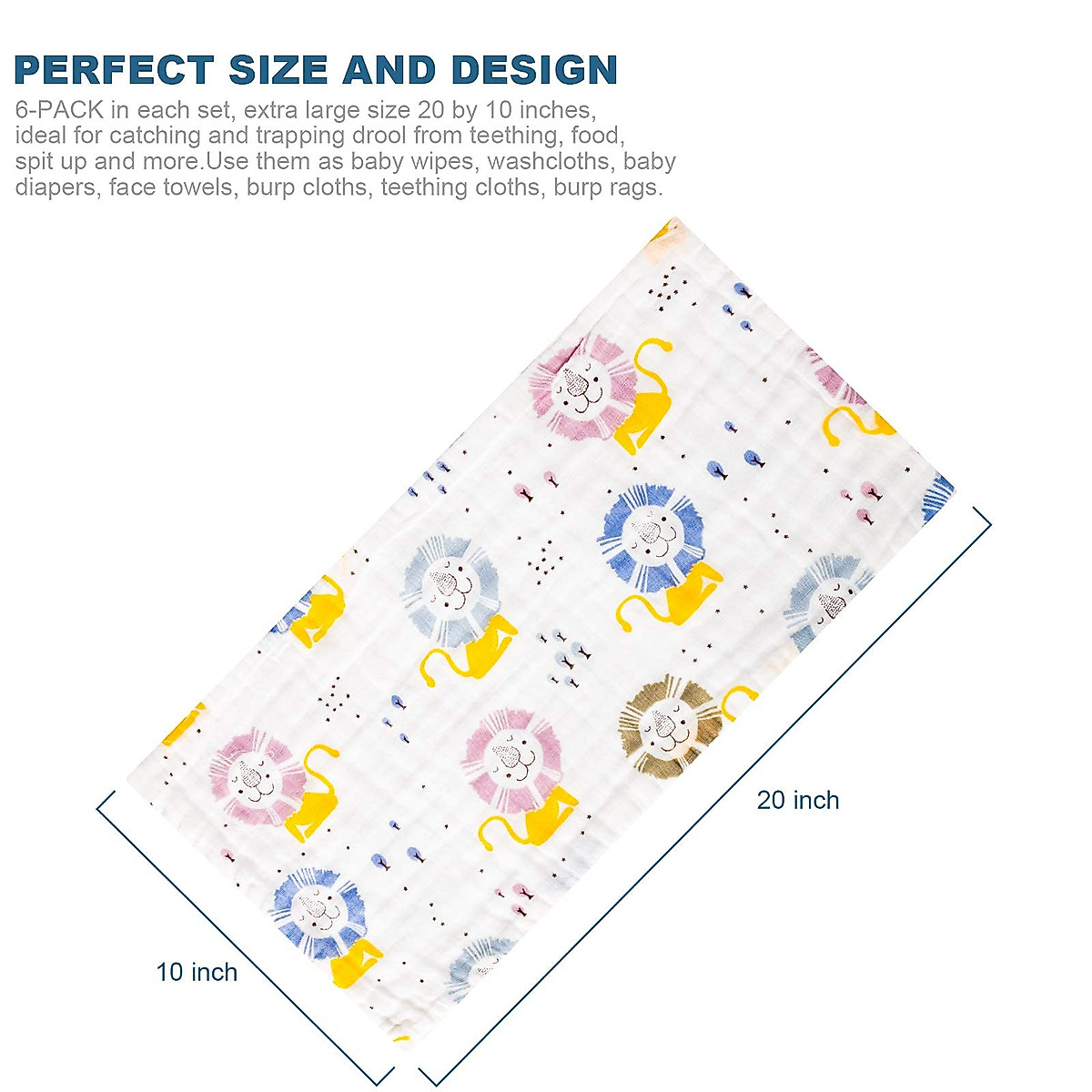 knovotch 5 Pack Muslin Burp Cloths 6 Layers Super Absorbent Baby Burping Cloths Sets for Unisex 20 by 10 Inches Burp Rags 100% Organic Cotton