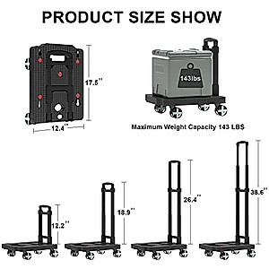 Folding Hand Truck, Foldable Lightweight Dolly Cart for Moving, Portable Platform Cart with 4 Swivel Wheels and Adjustable Handle, Foldable Cart for Personal, Travel, Auto, Moving,Office Use