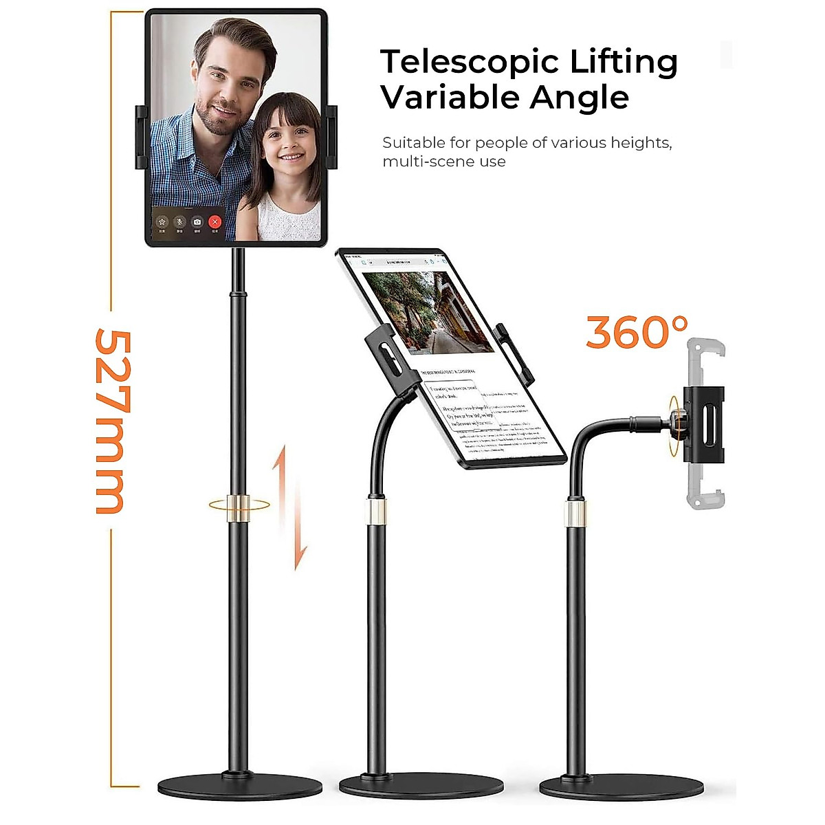 LISEN for iPad Stand for Desk Portable Monitor Stand Adjustable Tablet Stand, Thick Case Friendly iPad Pro Holder Fits(4.7"-15.6") iPad Pro 12.9/10.9/10.2 Air Mini 4 3 2 Fire Tab Nexus Kindle, Black