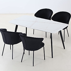 kevinplus 70'' White Dining Table Slate Kitchen Dining Table with Sintered Stone Top, Modern Mid-Century Rectangular Conference Table for Office, Living Room Dinner Table, Metal Legs, White & Gold