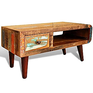 vidaXL Coffee Table with Curved Edge 1 Drawer Reclaimed Wood