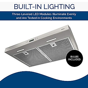 Broan-NuTone BCDJ142SS Glacier 42-inch Under-Cabinet 4-Way Convertible Range Hood with 3-Speed Exhaust Fan and Light, Stainless Steel