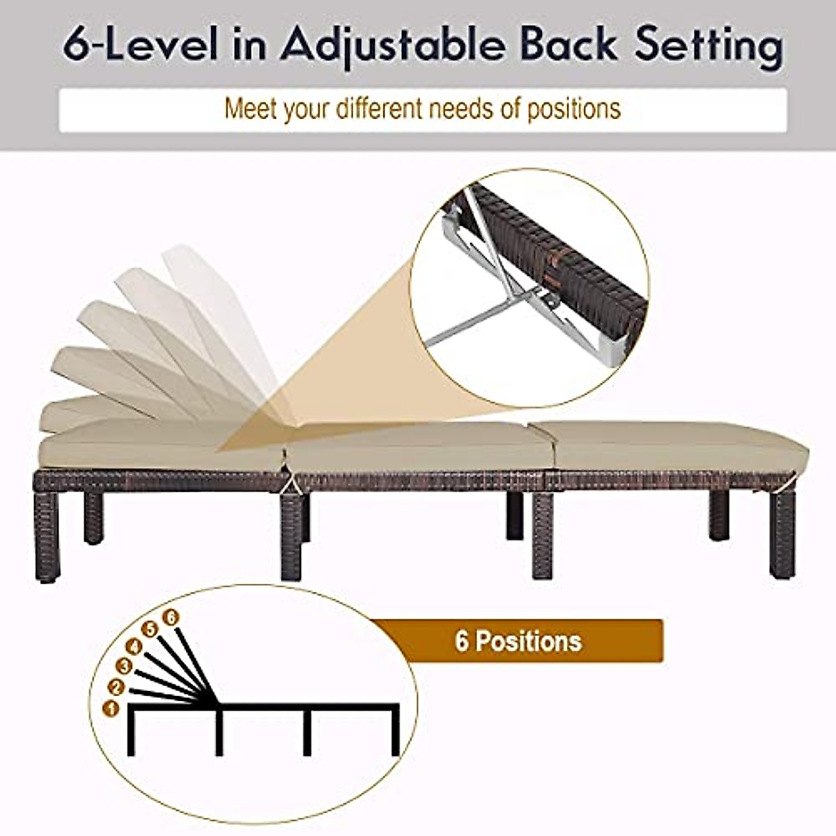 Tangkula Rattan Wicker Chaise Lounge Chair, Outdoor Patio Lounger Recliner Chair w/Adjustable Backrest, Heavy-Duty Reclining Chair Sunbed with Thick Zippered Cushion for Garden Yard Patio (1, Brown)