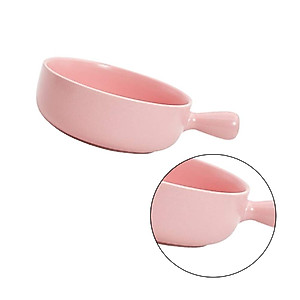 Cabilock Ceramic Porcelain Bowl Ceramic Baking Bowl with Handle Porcelain French Onion Soup Bowls Crock Bowls Cooking Bowls Casserole for Cereal Salad Rice Pink Stew Bowls