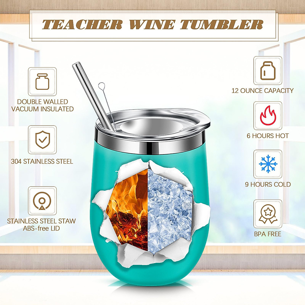 Didaey 36 Pcs Teacher Appreciation Gift Sets 12 Oz Teacher Wine Tumbler for Women Valentines Day Gift for Teacher Thank You Gift Teacher Birthday Gifts Best Teacher Ever Cup and Keychain (Mint)
