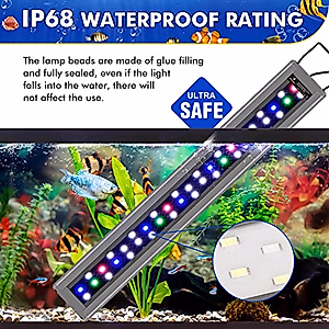 fishkeeper Aquarium Light, 14W Full Spectrum LED Fish Tank Light with Extendable Brackets, for 25"-33" Freshwater Fish & Planted Tank Multi-Color