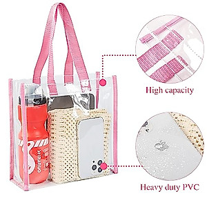Paterr 20 Pack Plastic Clear Tote Bags 10 x 10 x 4 Inch Stadium Approved Gift Bag with Handles for Women Sports Work Travel (Pink)