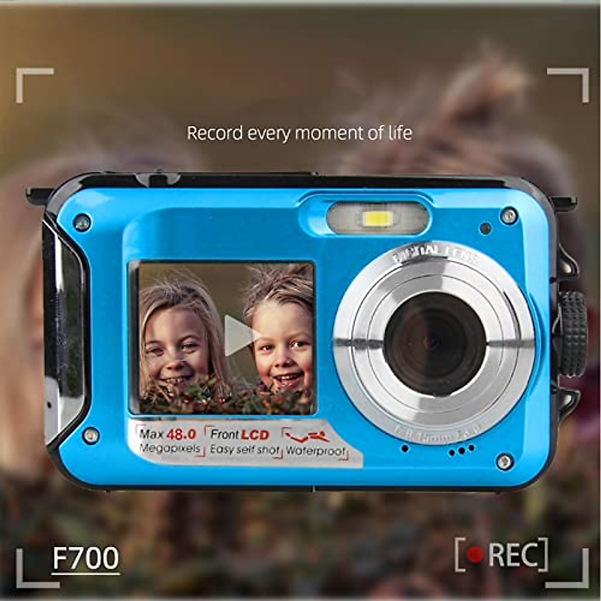 TOUMENY Waterproof Digital Camera, Full Hd 2.7K 48Mp16X Digital Zoom Video Recorder, Self-Timer Dual Screen