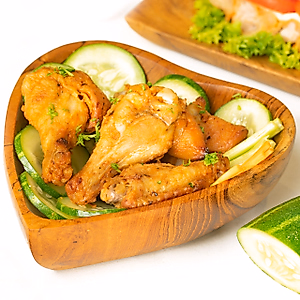 Rainforest Bowls Set of 2 Javanese Teak Wood Heart Bowls- 5" Diameter- Perfect for Daily Use, Hot & Cold Friendly, Ultra-Durable- Exclusive Luxury Custom Design Handcrafted by Indonesian Artisans