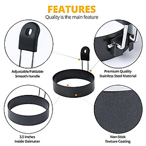 FUNUTTERS Egg Rings, 3.5'', Nonstick, Professional and Large, Stainless Steel Egg Rings For Frying Eggs and Egg Mcmuffins, Egg Mold For Breakfast, Mini Pancakes, and Fried Eggs