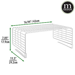 mDesign Modern Versatile Metal Closet, Cabinet Organizer Storage 2-Tier Shelf Divider and Separator for Bedrooms, Bathrooms, Entryways, Hallways, Kitchen Pantry, Office - Easy Install - White